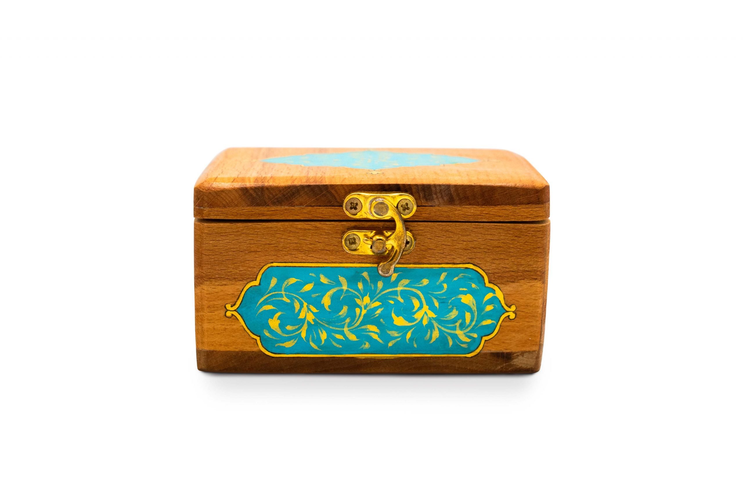 Wooden Watercolour Painted Jewellery Box - Blue Sky - Craftestan