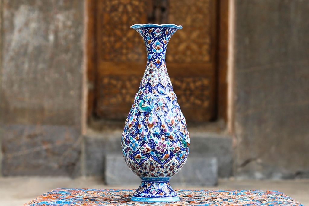 A Pair of Persian Enamel Table Vase - 16 cm - Persian Garden | Craftestan